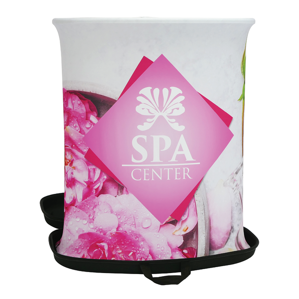 Oval Hydraulic Pop Up Trade Show Table Counter To Podium with Led Ligh ...